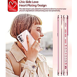 LeYi for Samsung Galaxy S22 Plus Case: Full Camera Lens Protection,Love Heart Plating Girly Women Cute Luxury Soft TPU Shockproof Case for Samsung S22 Plus,Pink