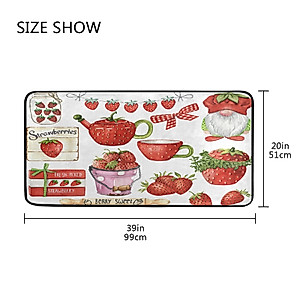 Strawberry Red Berries Kitchen Rugs Floor Mat Anti Fatigue Kitchen MatsFarmhouse Non Skid Washable Bath Rug Runner Doormats Carpet Sink Mat Carpet Doormats for Home Decor 39" X 20"