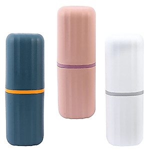 DOITOOL 3Pcs Travel Toothbrush Cup Case Toothbrush Holder Portable Toothbrush Toothpaste Storage Containers for Camping School Business Trip Bathroom White Pink Dark Blue