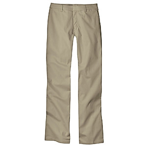 Dickies Women's Flat Front Stretch Twill Pant Slim Fit Bootcut, Desert Sand, 12