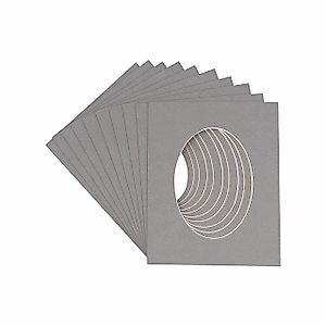 CountryArtHouse Mid Grey Acid Free 12x16 Oval Picture Frame Mat with White Core Bevel Cut for 11x14 Pictures - Fits 12x16 Frame - Pack of 10 Matboard Show Kits with Acid Free Backings & Clear Bags
