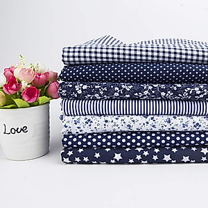 7Pcs 20" x 20" Cotton Fabric DIY Making Supplies Quilting Patchwork Fabric Fat Quarter Bundles DIY for Quilting Patchwork Cushions Cotton Fabric for Patchwork (20" x 20", Navy Blue)
