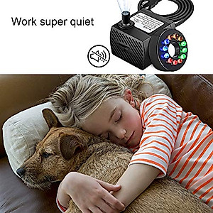 BestFire 90 GPH (350L/H, 5W) Submersible Water Pump, Ultra Quiet Fountain Water Pump with 5.9ft Power Cord, 12 Colorful Leds, 2 Nozzles for Fish Tank, Aquarium(US Plug)