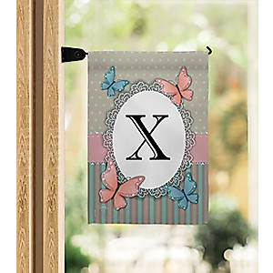 Breeze Decor X Initial Garden Flag Set Mailbox Hanger Monogram Friends Bugs & Frogs Butterfly Ladybugs Dragonfly Bee Springtime Insect Natural Wildlife House Yard Gift Double-Sided, Made in USA