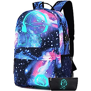 Lmeison Backpack for School Girls Boys, Bookbags for Teen Boys, Anime Cartoon Luminous Backpack with USB Charging Port, Cool Anime Backpack