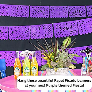 Purple Papel Picado Flags 5 PK, 60 ft Long purple tissue PAPER garlands, Mexican Banner Decorations for Weddings, Quinceaneras, Birthdays, Fiesta party supplies, WS2010