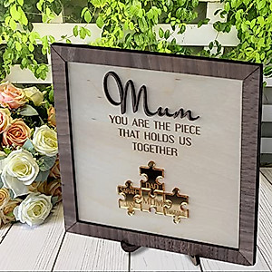 Personalized Mom Puzzle Card Mother’s Day Puzzle Sign, Mom You are The Piece that holds us together Sign,Personalized Family Wooden Plaque Gift for Mom from daughter, Gift for Grandma,wife (Acrylic)