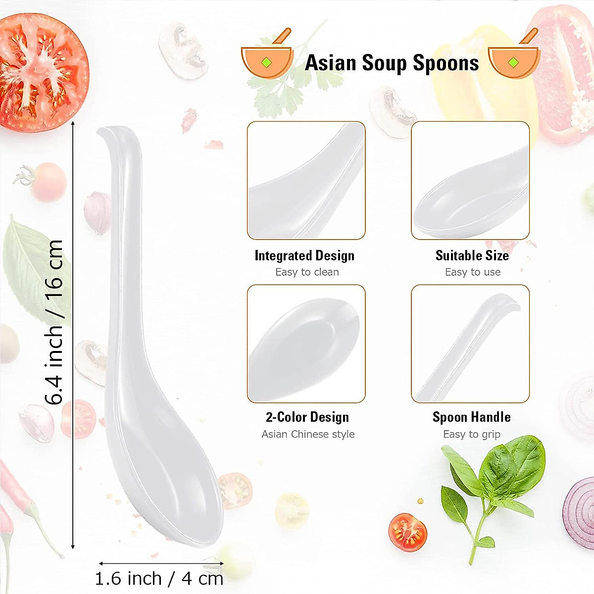 Comicfs Asian Soup Spoons 12 pieces, 12HSP-W, Large Japanese Soup Spoons, Soba Rice Pho Ramen Noodle Soup Spoons, Chinese Won Ton Soup Spoon, Hook Style (12 Spoons, White)
