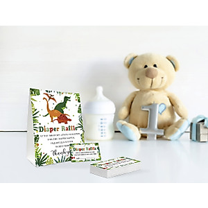 Nopoben Diaper Raffle Baby Shower Game, 1 Standing Sign and 50 Tickets, Dinosaur Theme Gender Neutral for Boys or Girls, Bring A Pack of Diapers for Mom-to-Be, (029)
