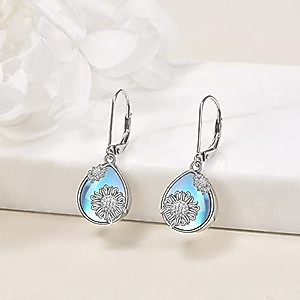 DAYLINLOVE Sunflower Earrings 925 Sterling Silver Moonstone Sunflower Dangle Drop Earring for Women