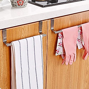 Coufce 23cm / 9 Inch Stainless Steel Kitchen Cabinet Towel Holder, Over Door Towel Rack Bar Holder, Towel Rack with Hooks for Bathroom, Over Cabinet Cupboard Doors(2Pcs)