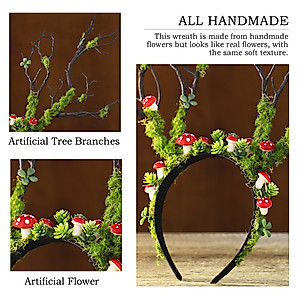 MOSTORY Green Mushroom Branch Headband - Handmade Woodland Hairband Flower Forest Crown for Women Girls Renaissance Mardi Gras Carnival Cosplay Party Photo Shoot