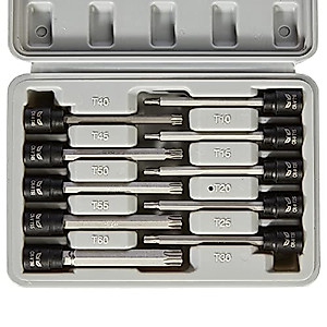 Extra Long Torx Bit Socket Set (10 Pack) - Long 3.5" Torx Bit in 3/8" Drive T10 - T60
