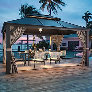 EROMMY Hardtop Gazebo Galvanized Steel Outdoor Gazebo Canopy Double Vented Roof Pergolas Aluminum Frame with Netting and Curtains for Garden,Patio,Lawns,Parties (10'x 13')