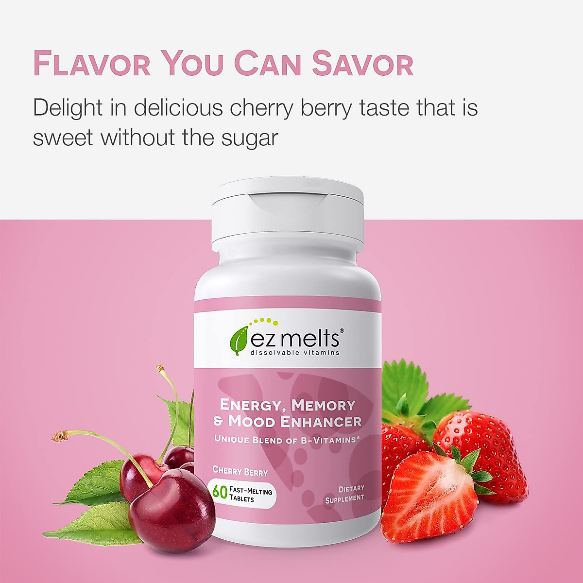 EZ Melts Dissolvable Energy, Memory & Mood Enhancer, Blend of B-Vitamins, Sugar-Free, 2-Month Supply