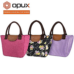 OPUX Large Lunch Bags for Women, Insulated Lunch Tote for Adult Women Work, Tall Reusable Lunch Box Purse for Girls with Pockets for Work Office, Lunch Cooler for Meal Prep, 15 Cans (Floral Gray)