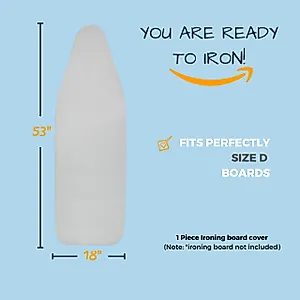 SAVUK Ironing Board Cover and Pad Standard Size Silicone Coated 4 Layers 18"x53" inch Extra Heavy Duty Thick Padding, Heat Reflective, Non Stick Scorch and Stain Resistant (Silver, 18" X 53")