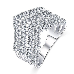 925 Sterling Silver Shiny Full Diamond Ring Cubic Zirconia Rings CZ Diamond Multi Row Ring Eternity Engagement Wedding Band Ring for Women TZ.42 (US Code 7)