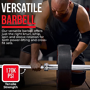 Iron Crush Olympic Barbell - Multifunction 7-Foot Weight Bar for Weightlifting, Powerlifting, CrossFit Training - No. 45 Steel, Chrome Finish - 750 lbs Max Load Capacity - Home Gym Fitness Equipment