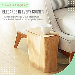 Light Wood Grain Indoor Trash Can w/Removable Cover - 3.4-Gallon Modern Waste Bin for Office, Bedroom, Bathroom - Slim Garbage Basket with Plastic Trash Bag Holder - Covered Diaper Trash Can