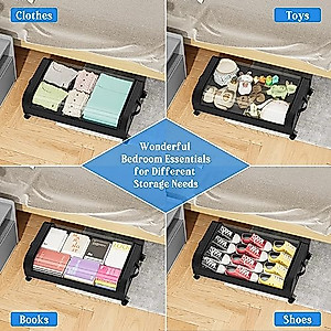 Under Bed Storage with Wheels and Lids, Rolling Underbed Storage Containers, Metal Under the Bed Shoe Storage Organizer with Bag Cover, Under Bed Storage Drawer Bins for Clothes Shoes(2 Pack Black)