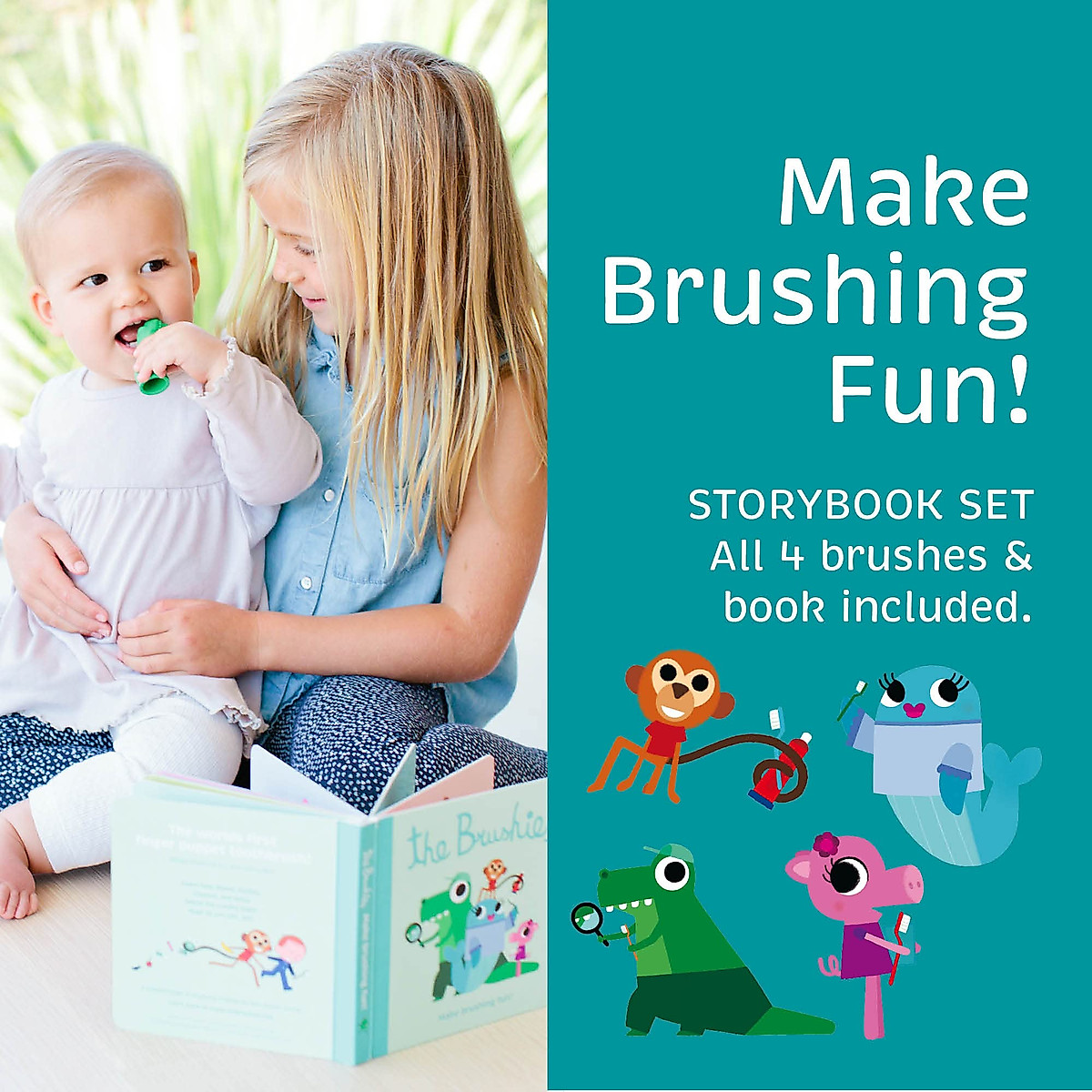 The Brushies Baby & Toddler Toothbrush & Storybook, Gift Set of 4 Brushes