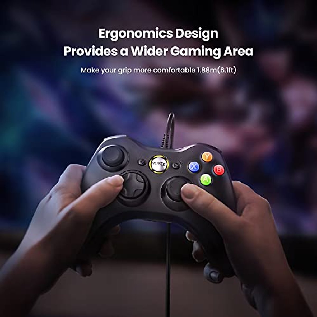 VOYEE PC Controller, Wired Controller Compatible with Microsoft Xbox 360 & Slim/PC Windows 10/8/7, with Upgraded Joystick, Double Shock | Enhanced (Black)
