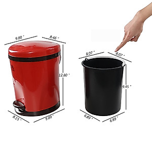 Ggbin 7 Liter Plastic Garbage Can with Foot Pedal, 1 Pack, Red