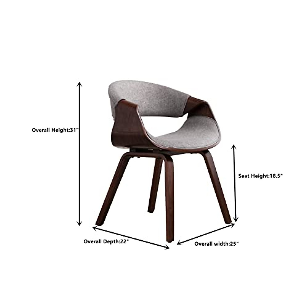 Vanity Art Mid-Century Style Butterfly Dining Chair and Walnut Wood Finish (Gray) UC-7G