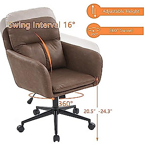 Sepnine Modern Executive Office Chair,PU Leather Ergonomic Computer Desk Chair with Pillow Pad,Adjustable Tilt Lock Swivel Rolling Chair for Adult,Adjustable Back 16° (Light Brown)