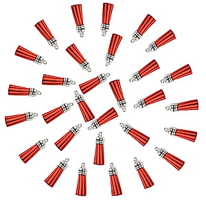 David accessories Keychain Tassels,Leather Tassels for Jewelry Making Colored Tassel Pendant for Keychain Accessories Craft and Earrings Bracelets Making 30pcs 1.5Inch (Orange, Silver White Caps)