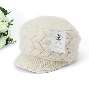 HINDAWI Women Winter Warm Knit Hat Wool Snow Caps with Visor, Beige