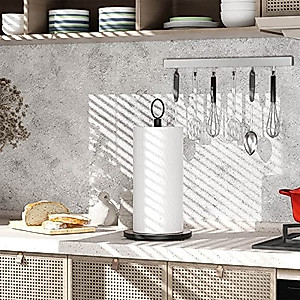 OROPY Paper Towel Holder Countertop with Heavy Duty Wood Base, Farmhouse Paper Towel Roll Stand for Kitchen Counter fits Standard and Jumbo Size Paper Towels (Brown)