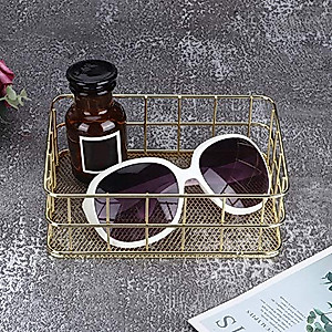 Wire Mesh Basket, Golden Desktop Metal Storage Basket Iron Grid Storage Tray Net Basket Storage Bins for Home Cosmetic Stationery (17x12x6cm)
