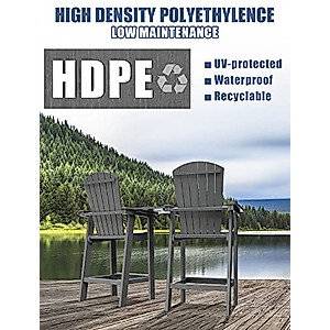 MARVOWARE Tall Adirondack Chairs Set of 2, Balcony Chair with Connecting Tray, 27.6 Inch Seat Height Outdoor Barstools, HDPE Plastic Patio Stools with Umberlla Hole Outdoor Patio Lawn