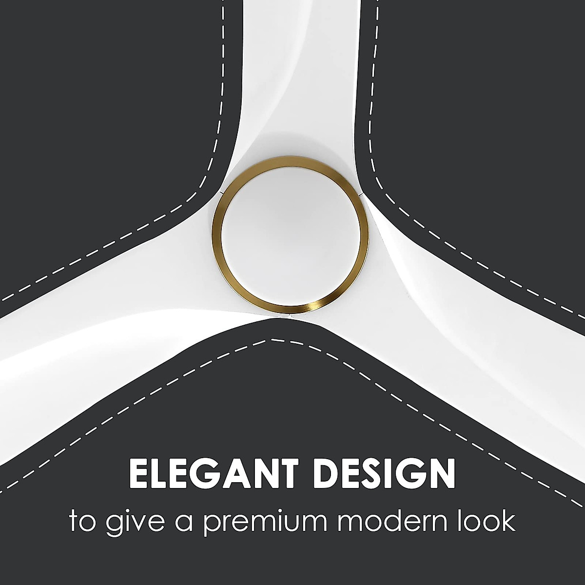 WINGBO 60 Inch DC Ceiling Fan with Lights and Remote Control, 3 Reversible Carved Wood Blades, 6-Speed Noiseless DC Motor, Modern Ceiling Fan in Brass Finish with White Blades