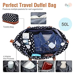 Lekebobor Polka Dot Overnight Bag for Women Weekender Bag with Shoes Bags Shoes Compartment Toiletry Bag,Travel Duffle Bag for Women Large Holdall Travel Weekend Bag 35L White Dots