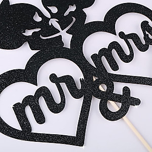 Qertesl Skull Mr And Mrs Cake Topper,Day of the Dead Sign for Skeleton Bride and Groom Wedding? Halloween Party Mr and Mrs Anniversary Special Events Decoration Supplies.