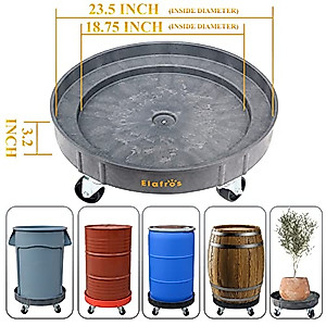 ELAFROS 30 Gallon and 55 Gallon Heavy Duty Plastic Drum Dolly – Durable Plastic Drum Cart 900 lb. Capacity- Barrel Dolly with 5 Swivel Casters Wheel,Grey