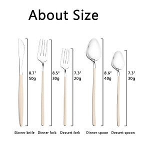 JASHII Slim Handle Silverware Set 20 Pieces, 304 Stainless Steel Colorful Flatware Set, Titanium Plating Cutlery Set, Utensil Sets for Home Dinner Service for 4, Dishwasher Safe - Beige&Silver