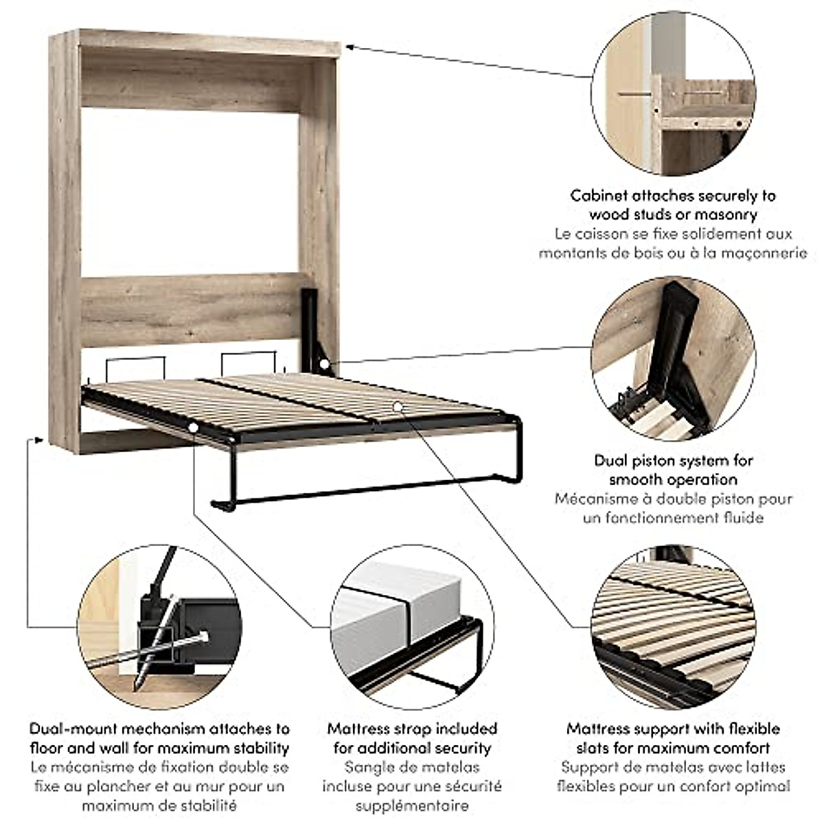 BESTAR Pur Murphy, Space-Saving Wall Bed for Multipurpose Guest Room or Home Office, Full, Rustic Brown