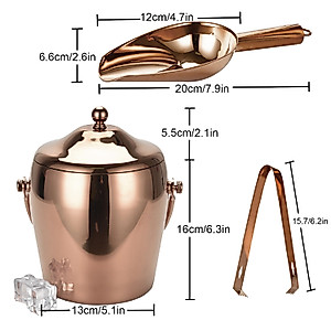Ice Bucket Champagne Bucket with Tongs Scoop Lid, Double Wall Wine Bar Freezer Ice Bucket with Stand&Carrying Handle, Stainless Steel Mirror Bucket Champagne Bucket for Parties Bar Home,2L(Rose gold)