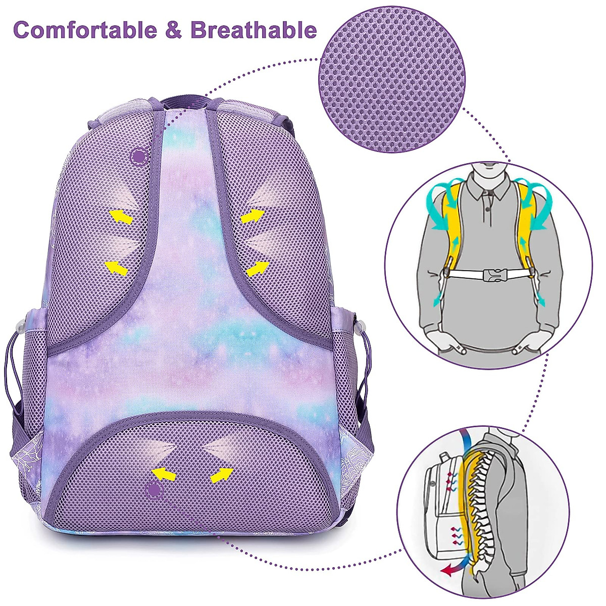 CAMTOP Backpack for Girls Luminous Water Resistant Lightweight School BookBag Casual Daypack for School Travel Hiking (Purple Butterfly)