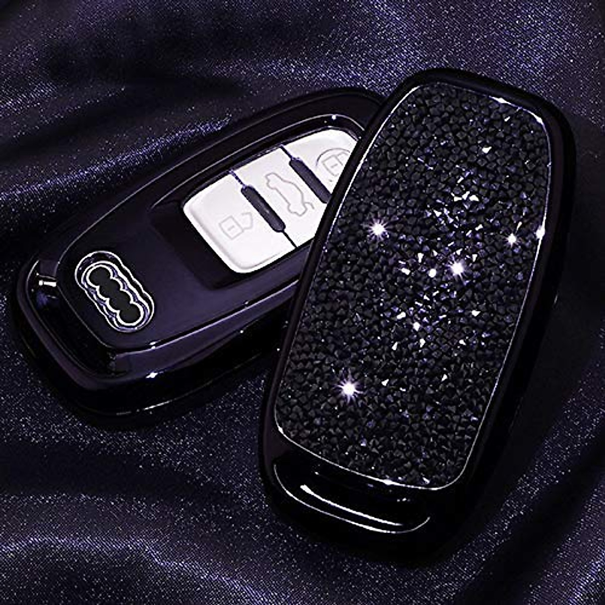 3 Buttons 3D Bling Smart keyless Remote Key Fob case Cover for Audi A3 S3 RS3 A4 S4 RS4 A5 S5 RS5 A6 S6 RS6 A7 S7 RS7 A8 S8 Q3 SQ3 Q5 SQ5 Q7 TT TTs TT RS (Black)
