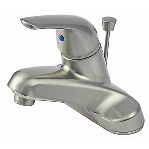 4" Single Handle Bathroom Commercial Lavatory Centerset Faucet with Matching Pop-Up Drain, Brass Built in Satin Nickel Finish, Washerless - by Plumb USA