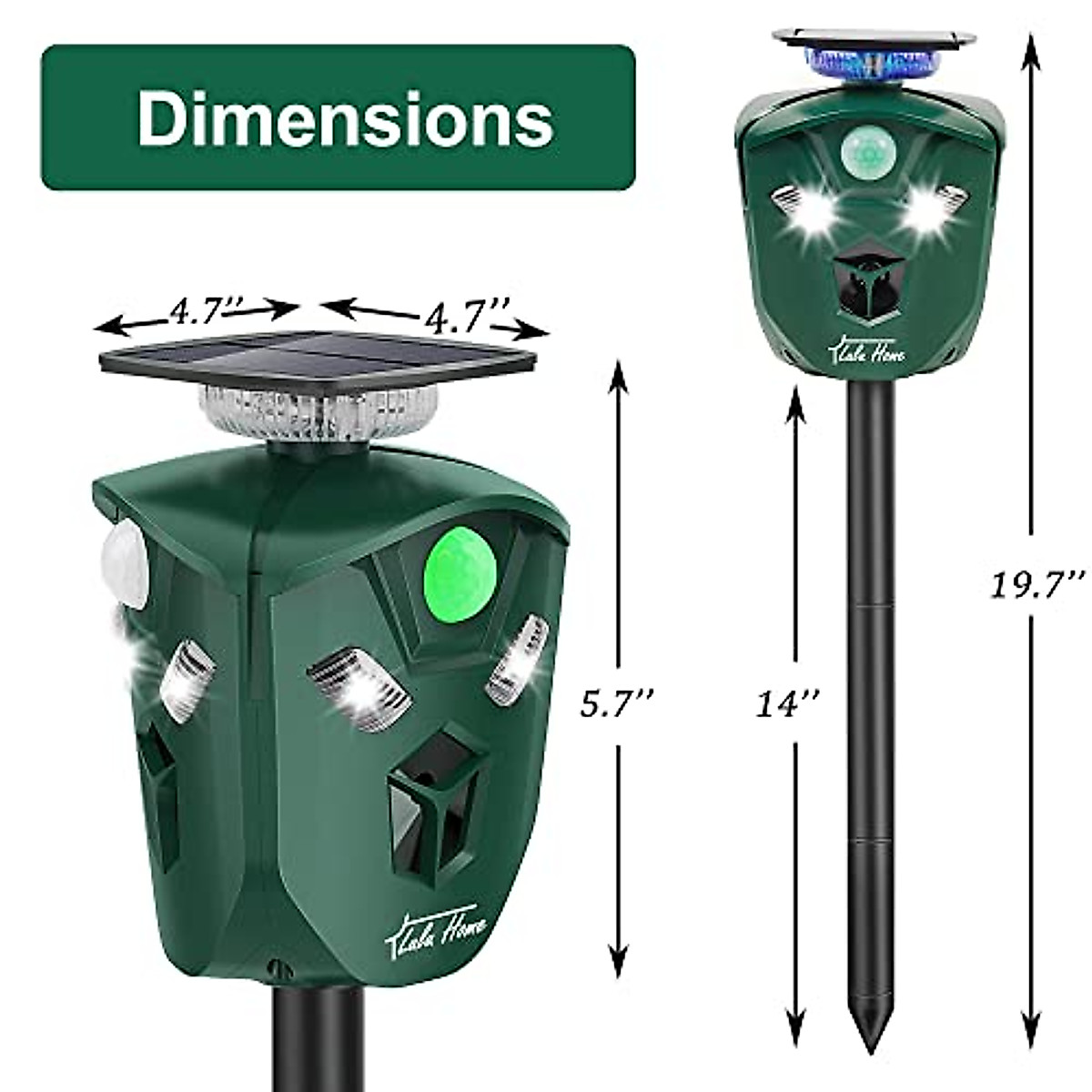 Lulu Home Ultrasonic Animal Repeller, Outdoor Weatherproof Solar Powered PIR Repellent with Motion Activated Flashing LED Light, Repel Dogs, Squirrels, Raccoon, Rabbit, Deer & More