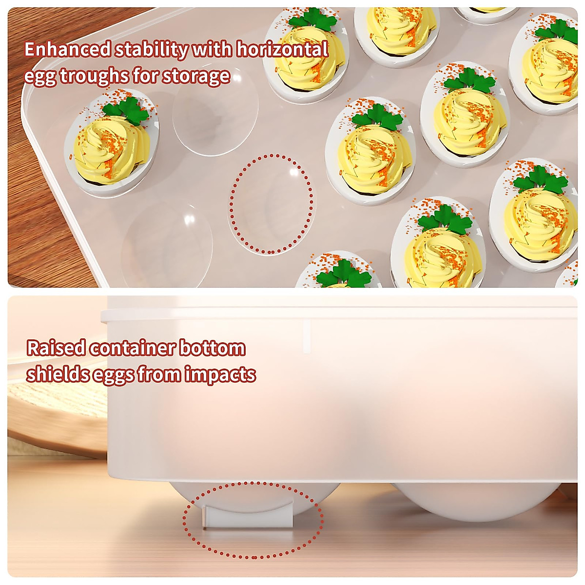 Newness Deviled Egg Containers with Lid, (Set of 2), Plastic Egg Platter for 48 Devil Eggs, Clear Storage Deviled Egg Carrier, Fridge Stackable Countertop Portable Egg Tray
