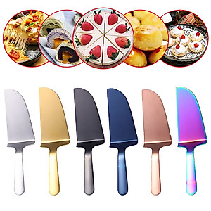 PAPABA Stainless Steel Pizza Shovel Bread Slicer Serrated Edge Cake Pie Server Divider Cake Cutter Knife Dessert Spatula Blue