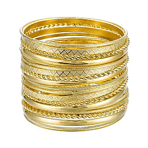 Ensoul 2.68" Inner Diameter Gold Color Multiple Metal Bracelets & Bangles Set for Women Luxury 20Pcs/Set