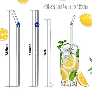 Reusable Glass Straw with Flower,Shatter Resistant Bend Glass Straws with Design Flower Decorative Cocktails Bar Accessories with Cleaning Brush (16)